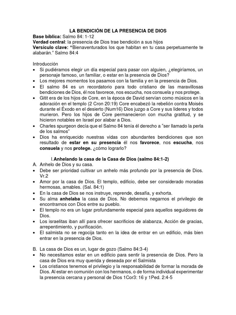 LECCIÓN 23 - La Bendicion de La Presencia de Dios (Bosquejo) | PDF | Salmos | eucaristía