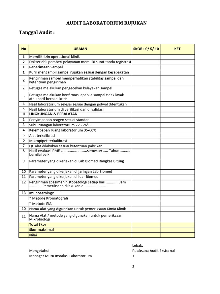 Form Audit Eksternal Lab Rujukan | PDF