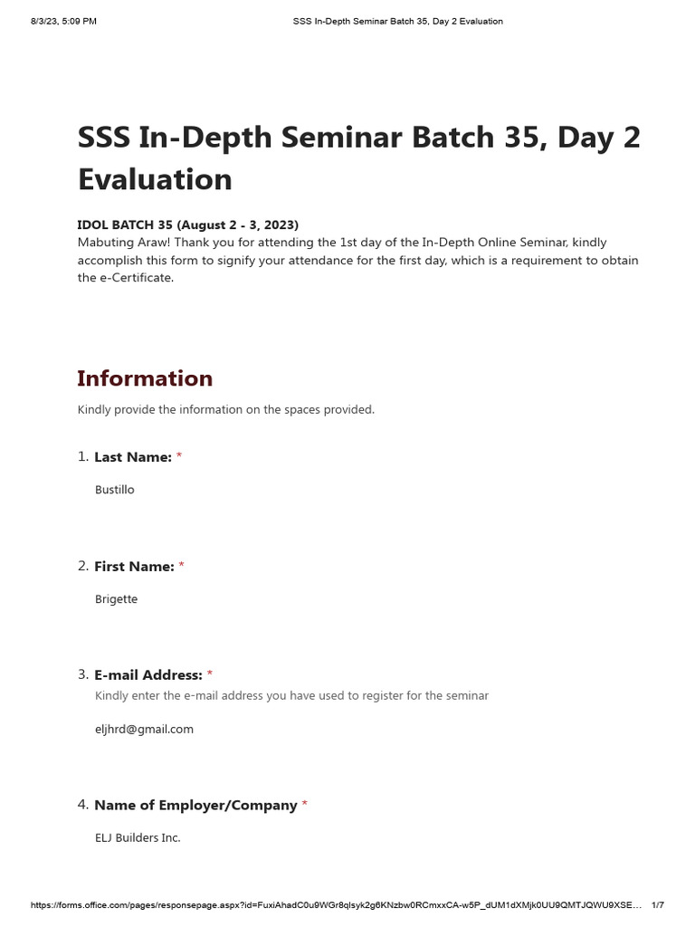 SSS In-Depth Seminar Batch 35, Day 2 Evaluation | PDF | Privacy | Communication