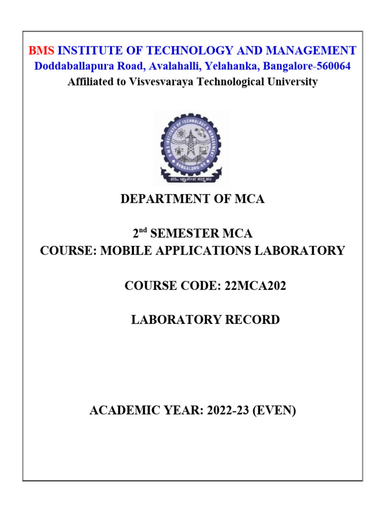 Mobile Applications Lab Record 22MCA202 2022 23 GVD | PDF | Android ...