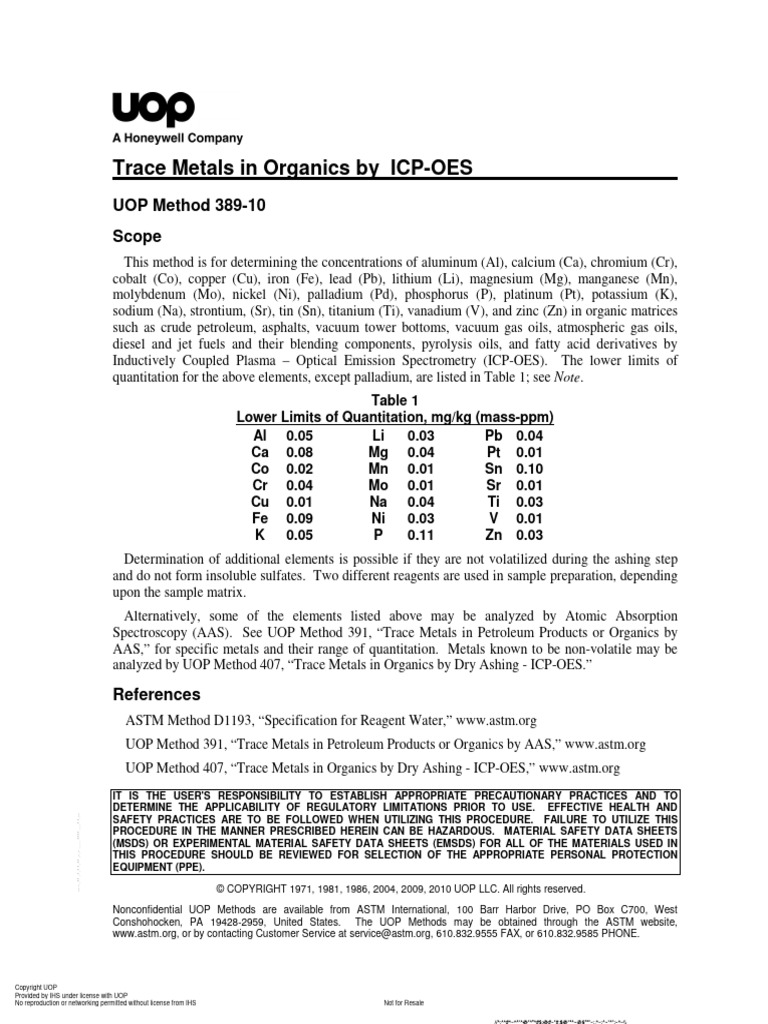 UOP 389 Metales en HC | PDF | Diesel Fuel | Manganese