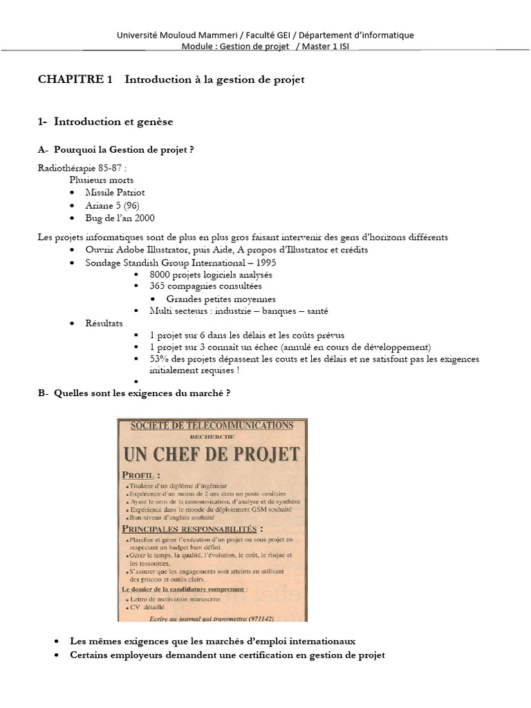 Introduction à la gestion de projet | PDF | Gestion de projet | Chef de ...