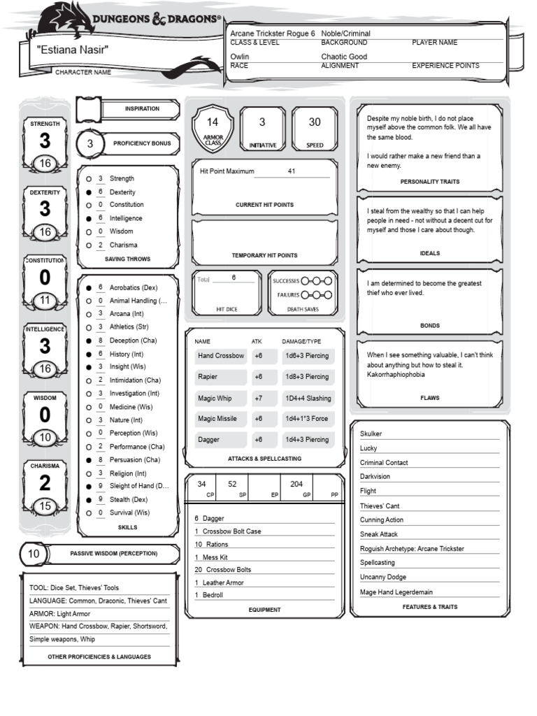 Arcane Trickster Rogue Character Sheet | PDF | D20 System | Gary Gygax ...
