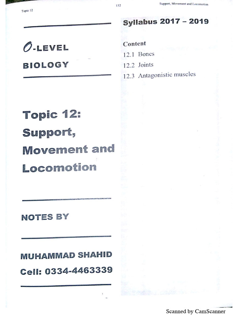 Unit 12 Support Movement and Locomotion | PDF | Science & Mathematics