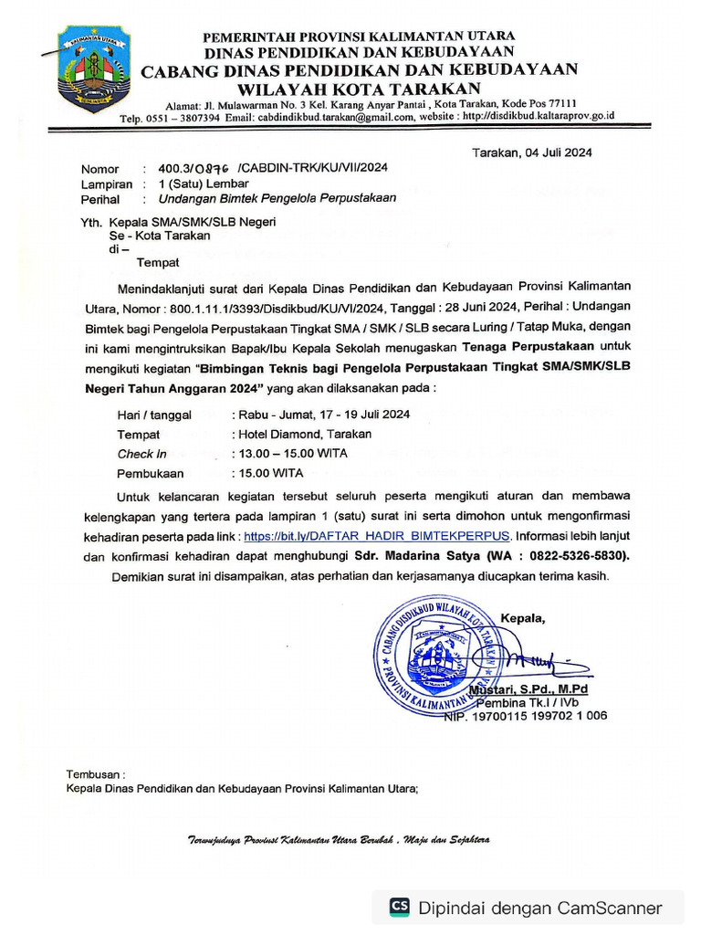 0876 - Undangan Bimtek Pengelola Perpust | PDF