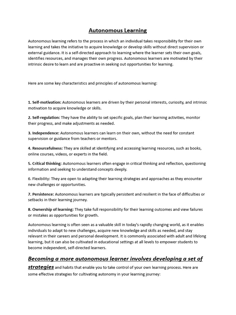 Autonomous Learning | PDF | Learning | Motivational