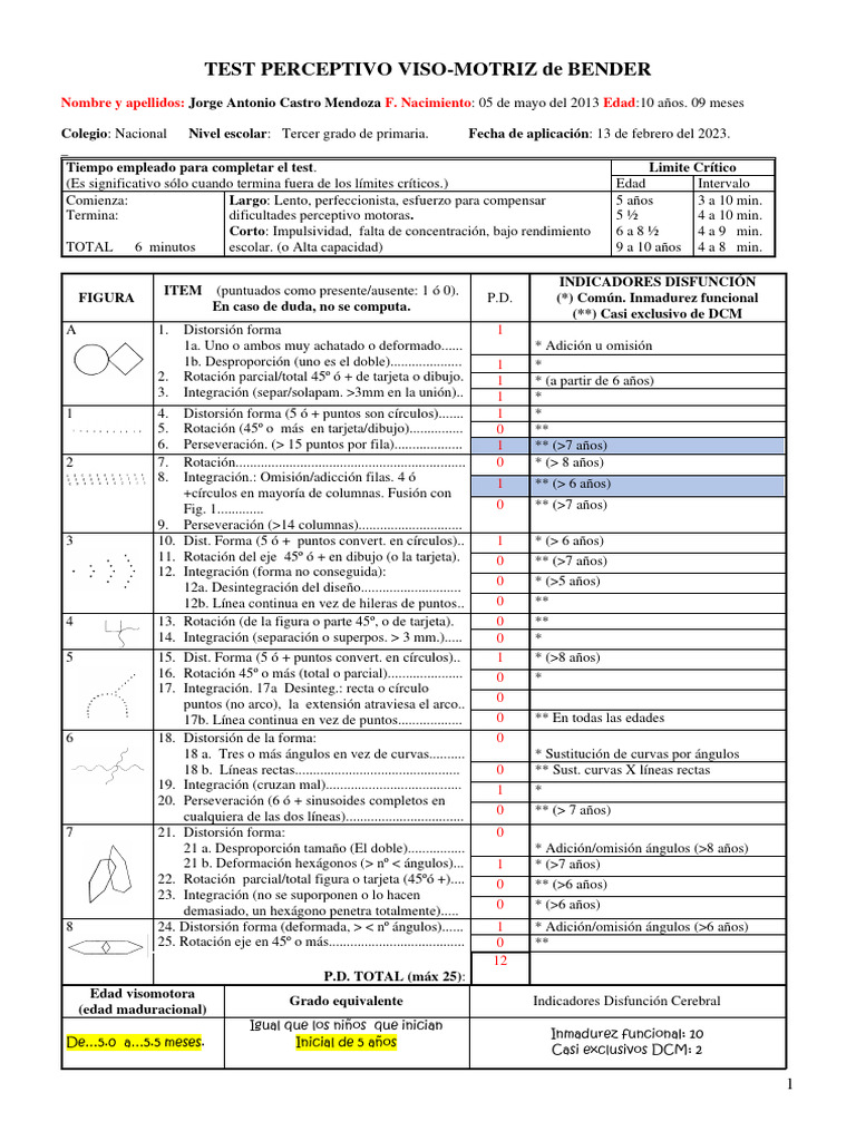 Evaluación Test Bender: Resultados y Recomendaciones | PDF ...