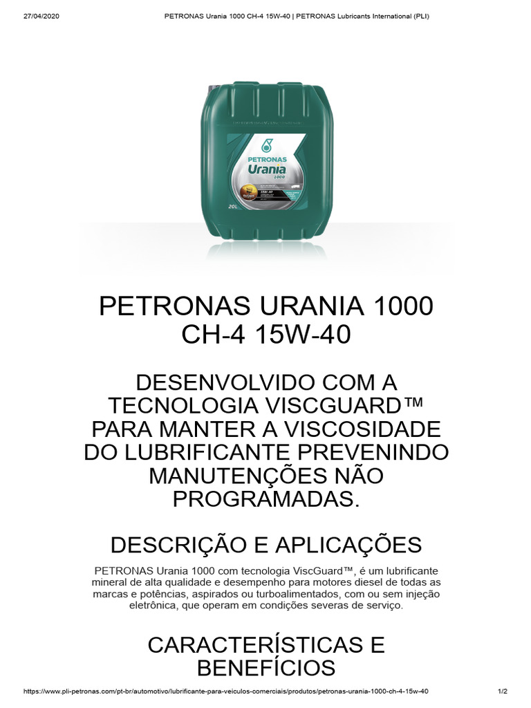 PETRONAS Urania 1000 CH-4 15W-40 - PETRONAS Lubricants International ...