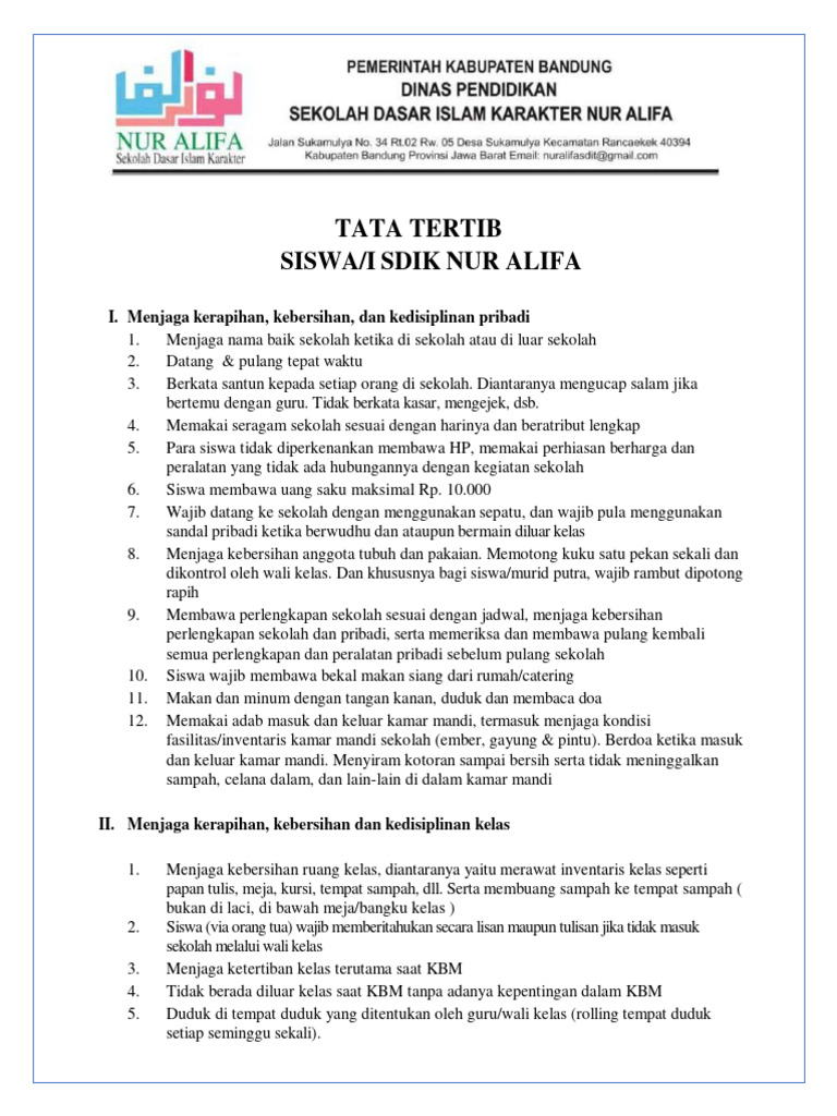 Tata Tertib Sdik Nur Alifa | PDF
