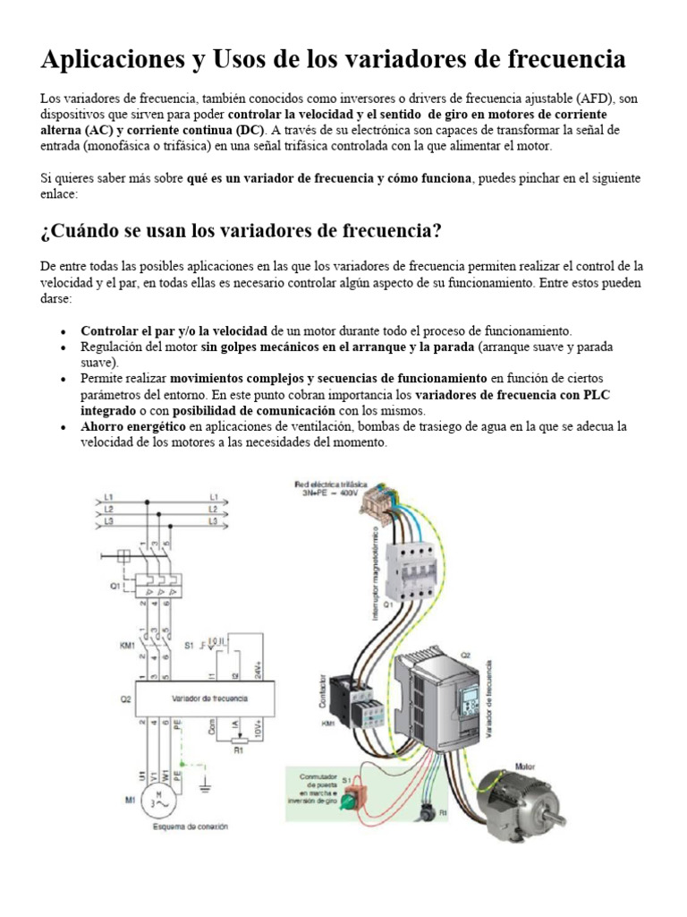 Aplicaciones y Usos de Los Variadores de Frecuencia | PDF | Motores | Ingenieria Eléctrica