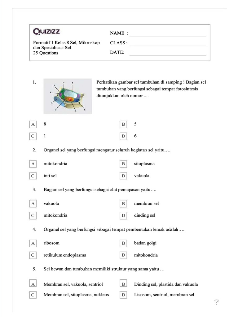 Latsoal Pengenalan Sel | PDF