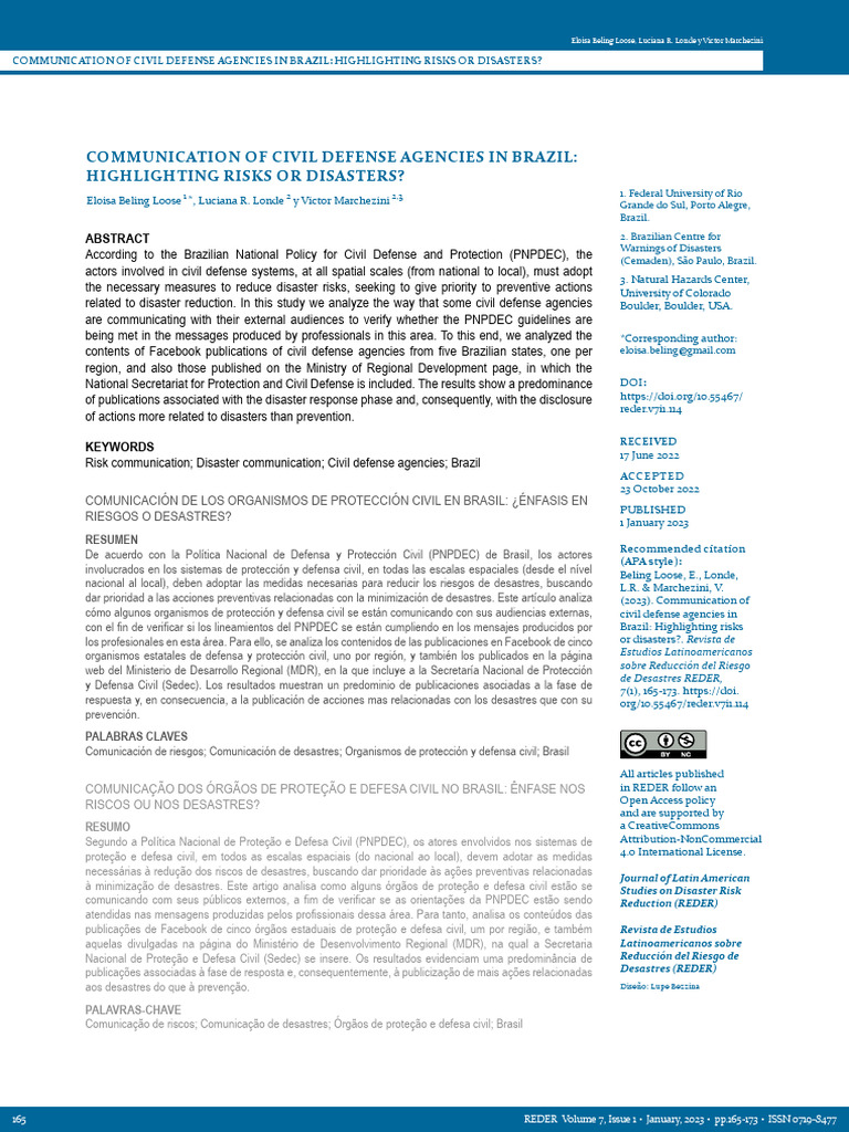 Civil Defense Communication in Brazil | PDF | Emergency Management | Risk
