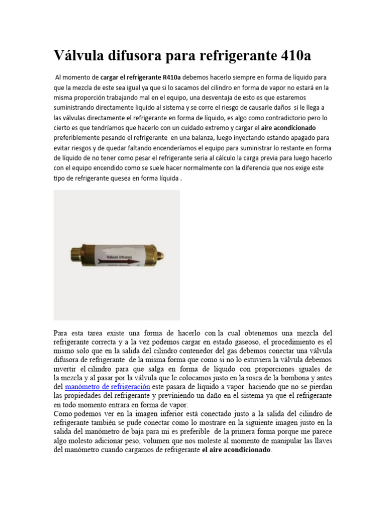 Válvula Difusora para Refrigerante 410a | PDF | Líquidos | Refrigerante