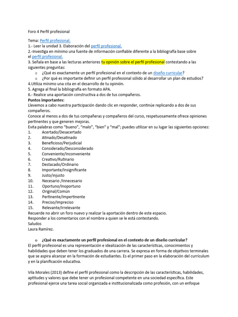 Foro 4 Perfil Profesional | PDF | Plan de estudios