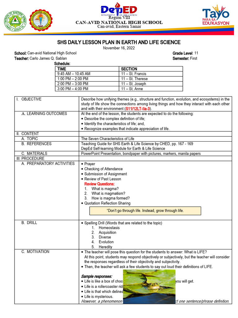 2 THE SEVEN CHARACTERISTICS OF LIFE (Unifying Themes) | PDF ...