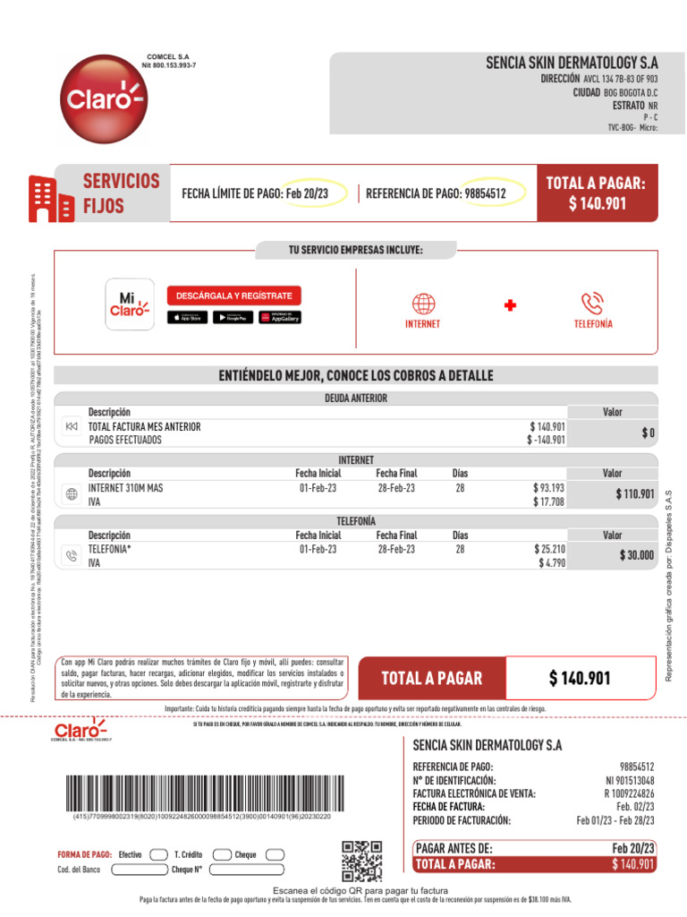 Factura Claro Internet Fijo | PDF | Industrias de servicio