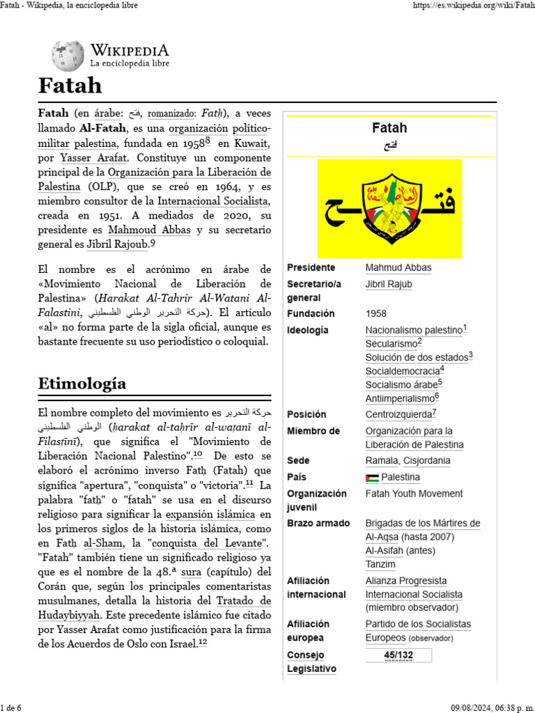 Fatah - Wikipedia, La Enciclopedia Libre | PDF | Fatah | Política palestina