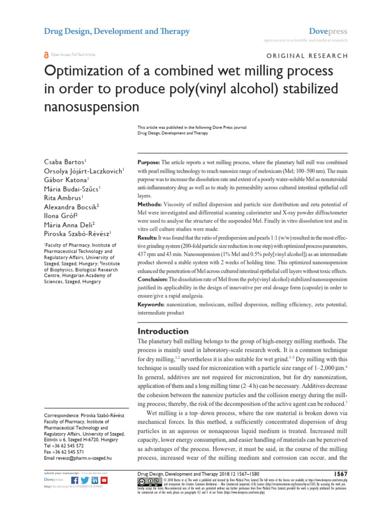 Optimization Of A Combined Wet Milling Process Pdf Mill Grinding Ultraviolet Visible