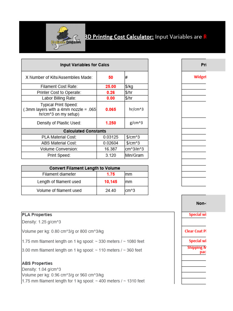 Printed Part Cost Calculator | PDF | Density