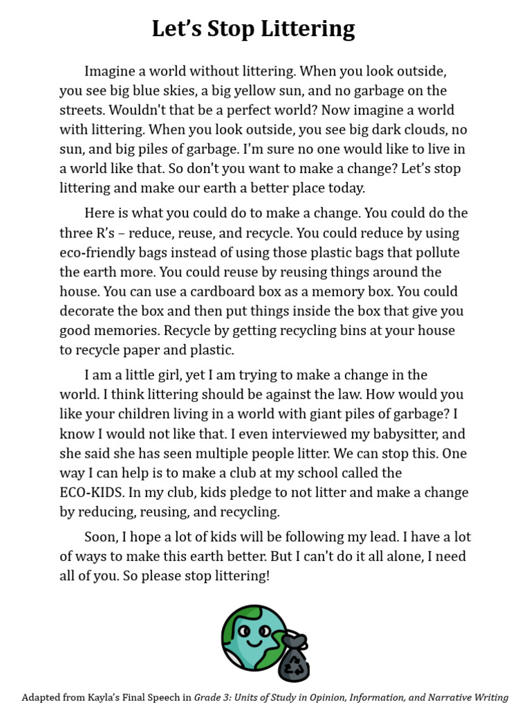 RLA11-RLA12 Lets Stop Littering Opinion Essay | PDF | Home & Garden | Wellness