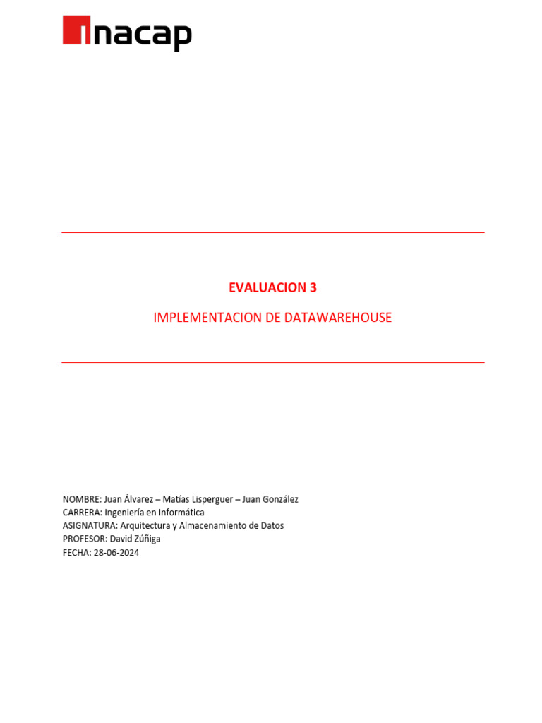 Eva3 Implementacion Datawarehousing | PDF | Mi sql | Bases de datos