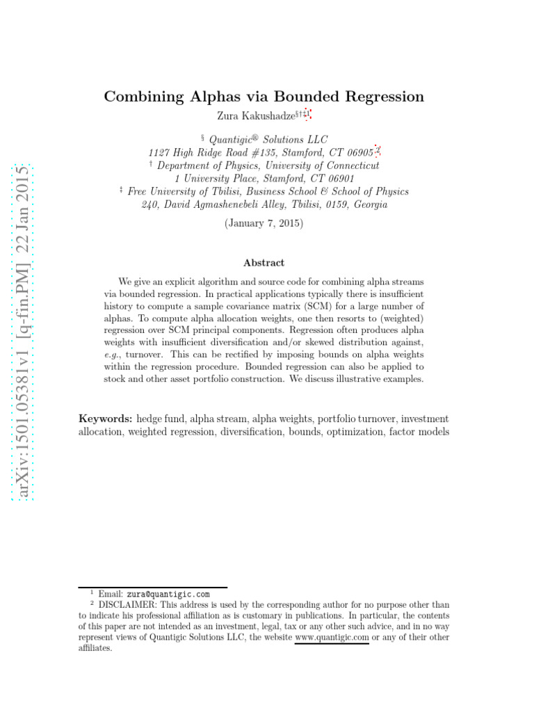 Combining Alphas Via Bounded Regression | PDF | Principal Component Analysis | Diversification ...