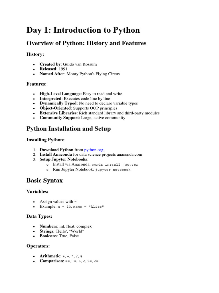 Day 1 Introduction to python | PDF | Python (Programming Language ... Day 1 Introduction to python | PDF | Python (Programming Language ...