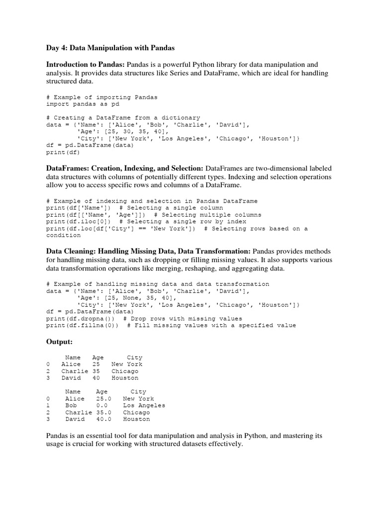 Day 4 Data Manipulation With Pandas | PDF | Software Engineering ...