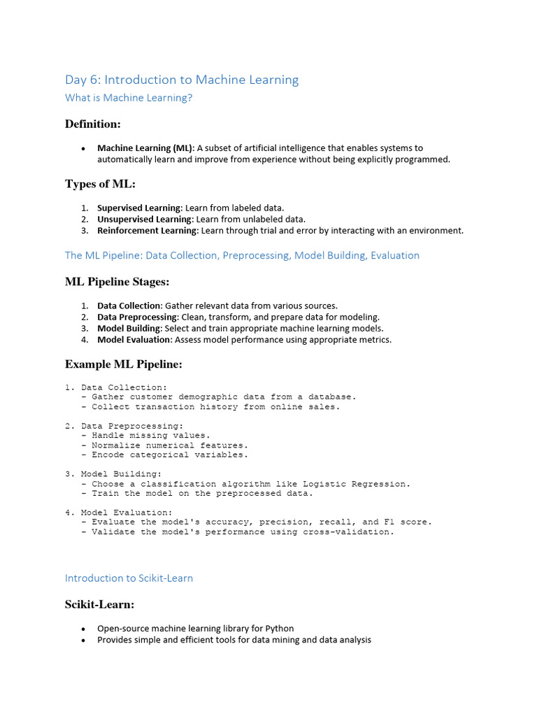 Day 6 Introduction To Machine Learning | PDF | Machine Learning | Cognition