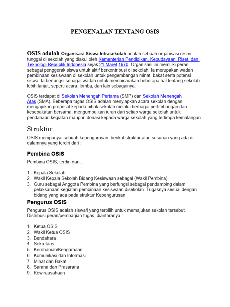 Pengenalan OSIS: Fungsi dan Struktur | PDF | Karier & Perkembangan