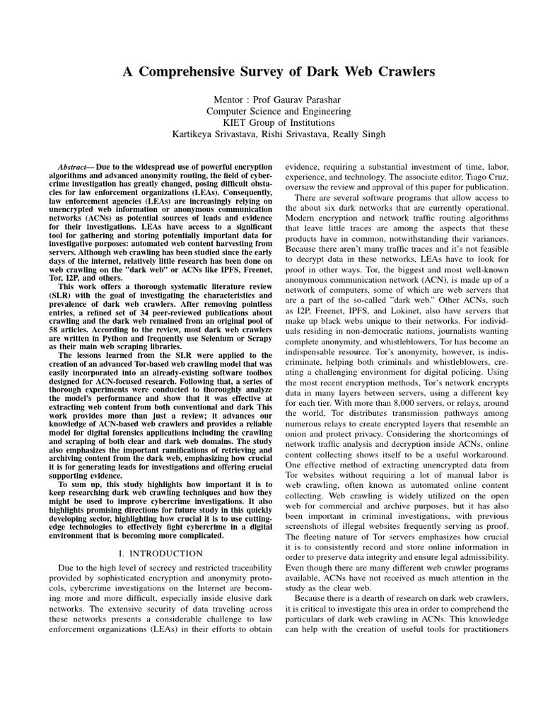 Dark Web Crawler Research Paper | PDF | World Wide Web | Internet & Web