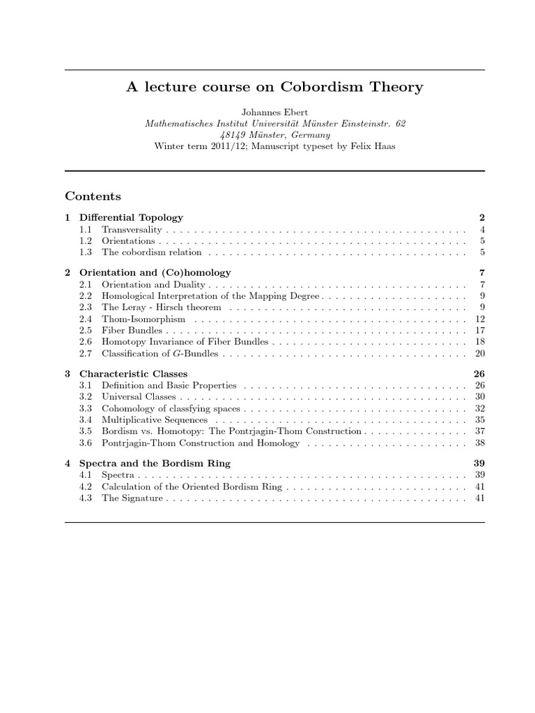 Bordism Skript | PDF | Manifold | Vector Space