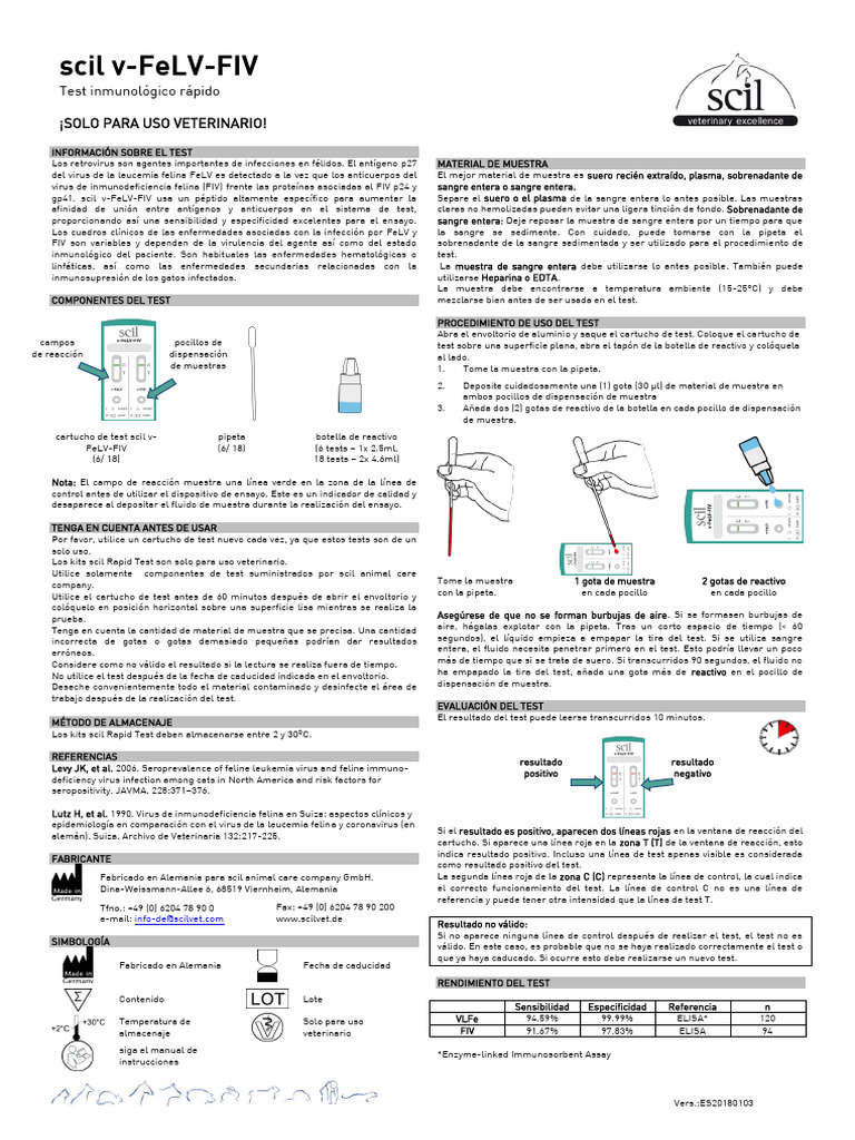 Scil V FeLV FIV - Instrucciones Uso | PDF | Sangre | Sistema inmune