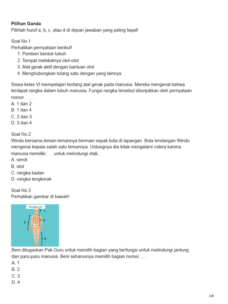 Soal IPAS Kelas 6 Rangka Sendi Dan Otot | PDF