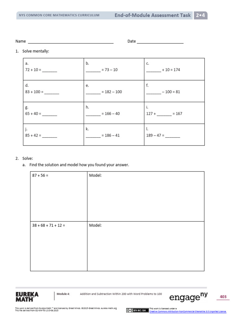 Math g2 m4 End of Module Assessment | PDF | Mathematics | Subtraction