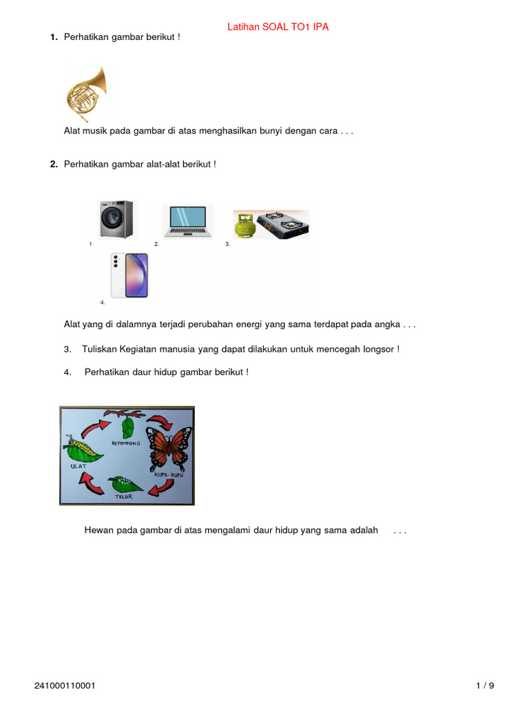 Latihan Soal TO1 IPA 2024 | PDF | Dewasa Muda