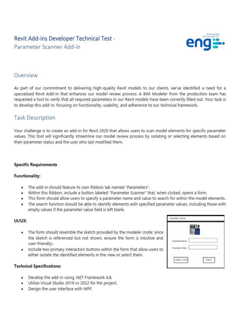 Revit Add-In Developer Challenge | PDF | Usability | Computer Science