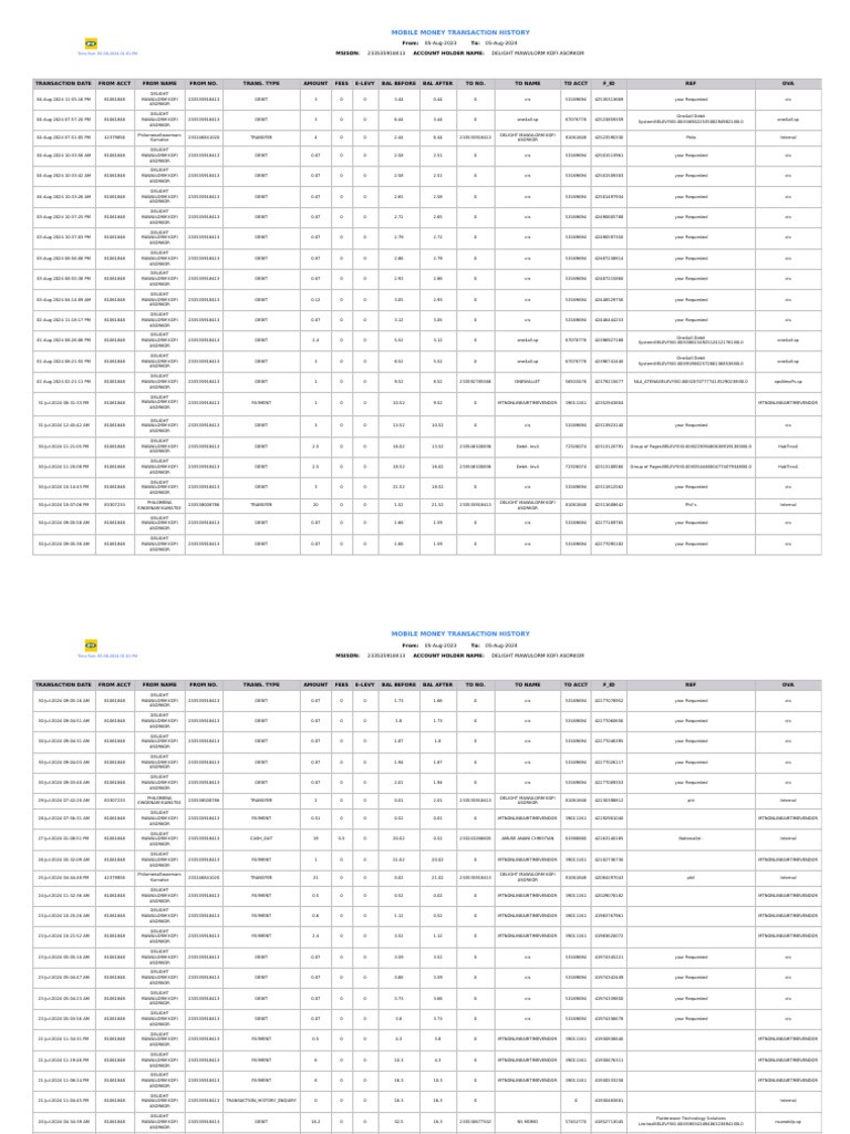 Momo Statement Report | PDF | Debit Card | Payments