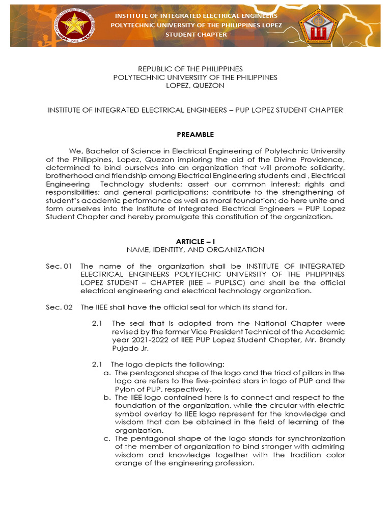 IIEE PUPLSC Constitution and by Laws Revised 2023 2024 | PDF | U.S. Securities And Exchange ...