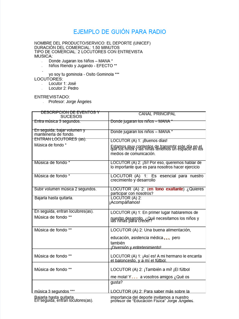 PDF Ejemplo de Guion para Radio | PDF