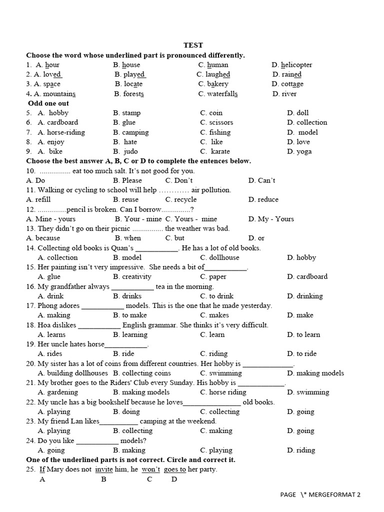 ĐỀ KSCL ĐẦU NĂM TIẾNG ANH 7 | PDF