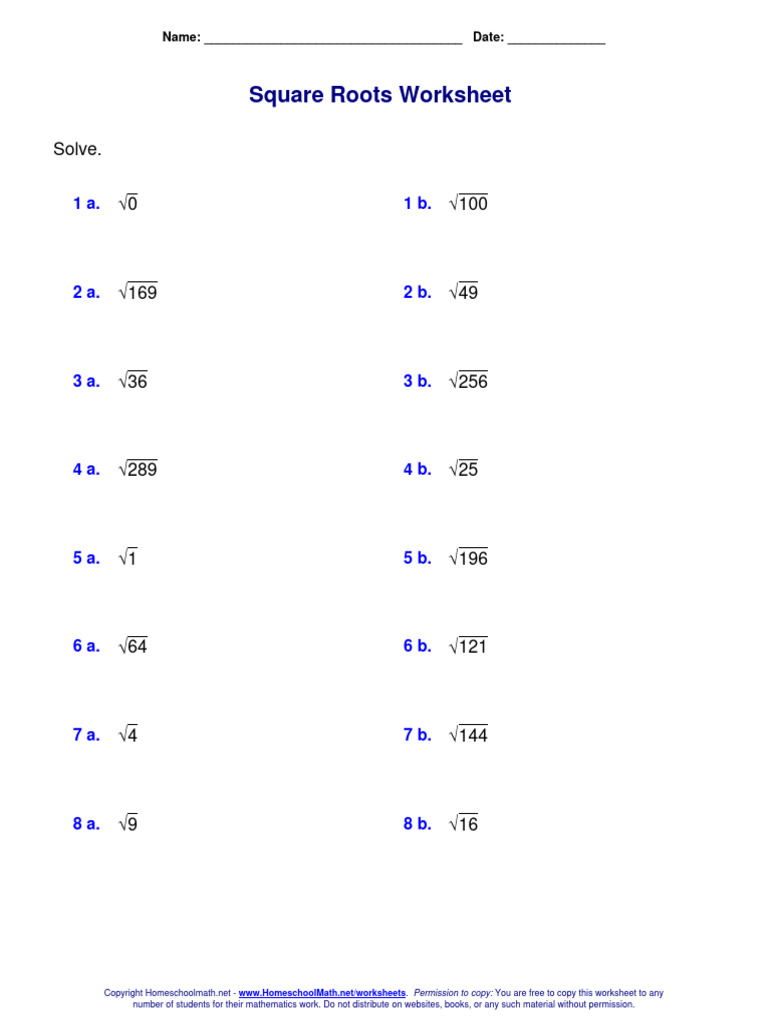 S3 Square - Roots - Worksheet | PDF | Mathematics