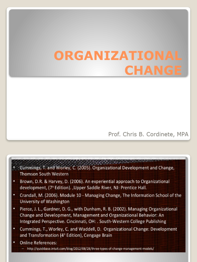 ORGANIZATIONAL CHANGE Prof. Cordinete | PDF | Cognition | Business