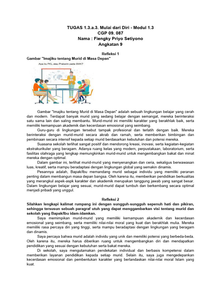 TGS 1.3.a.3. Mulai Dari Diri - Membuat Refleksi Mandiri - Modul 1.3 | PDF
