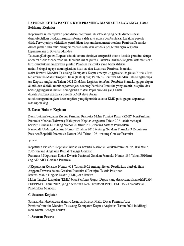 Contoh Laporan Panitia Pramuka | PDF | Karier & Perkembangan