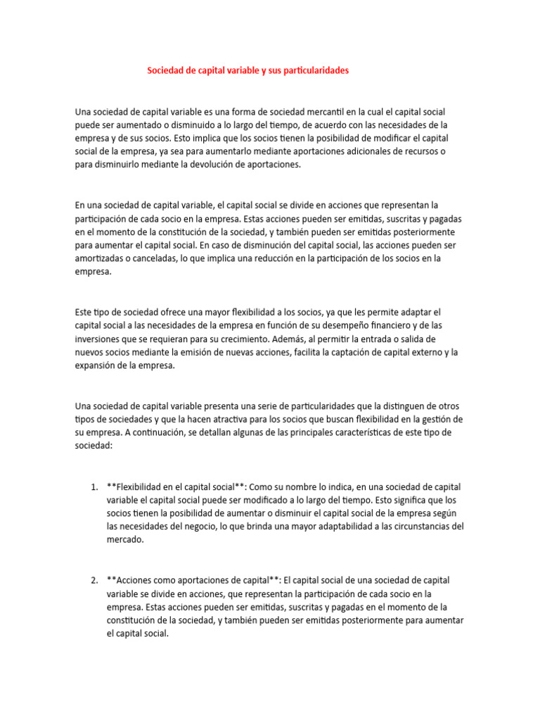 Sociedad de Capital Variable y Sus Particularidades | PDF | Compartir (Finanzas) | Business