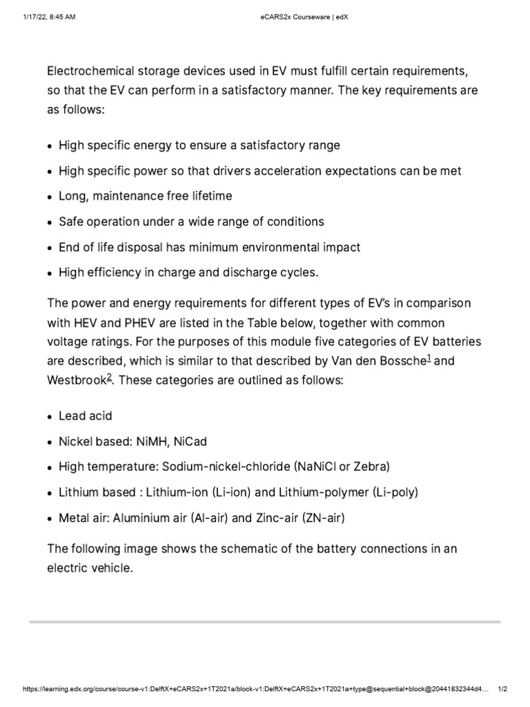 EV Battery Types and Requirements | PDF | Electric Vehicle | Lithium ...