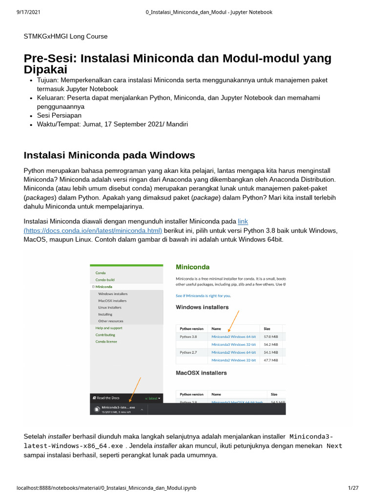 0 - Instalasi - Miniconda - Dan - Modul - Jupyter Notebook | PDF | Seni