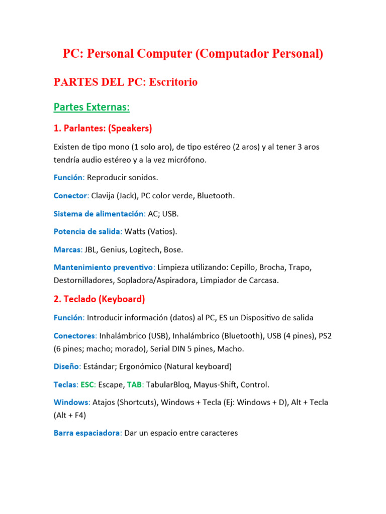 Partes Del Personal Computer | PDF | Monitor de computadora | Memoria ...