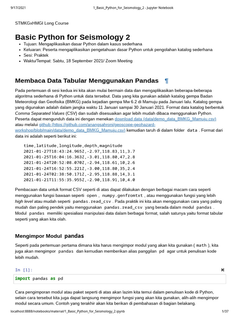 1_Basic_Python_for_Seismology_2 - Jupyter Notebook | PDF